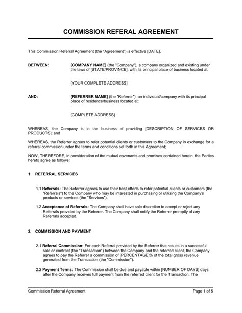 Commission Referral Agreement Template Free Word