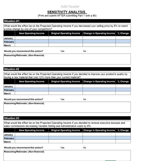 Solved Add Header Sensitivity Analysis Print And Submit