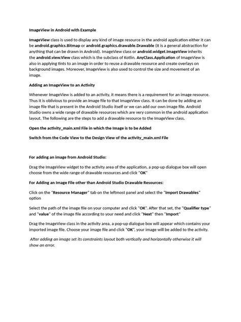 Imageview In Android With Example Pdf Android Operating System Xml