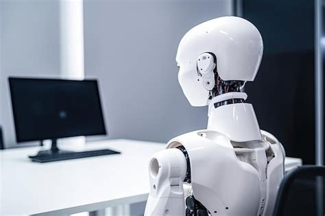 Premium Ai Image Robot Humanoid Working On A Computer In A Modern