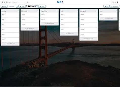 Trello Board Template Bootstrap Material Design