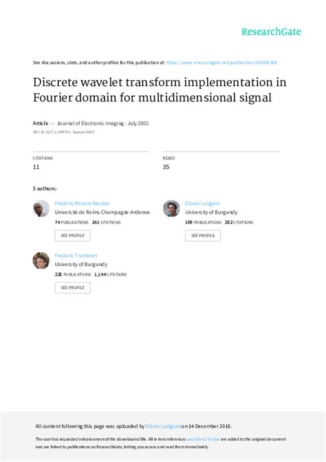 Pdf Discrete Wavelet Transform Implementation In Fourier Domain For Multidimensional Signal