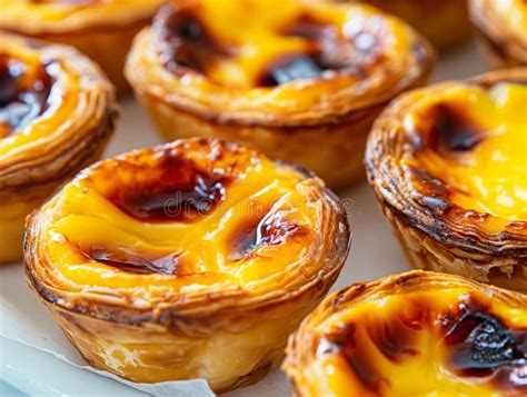 Traditional Portuguese Dessert Pastel De Nata Egg Tart Close Up Stock