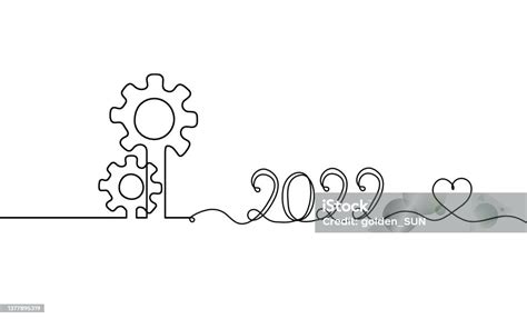 흰색 배경에 라인 그리기로 2022 와 추상 둥근 금속 기어 바퀴 0명에 대한 스톡 벡터 아트 및 기타 이미지 0명 2022년 개념 Istock