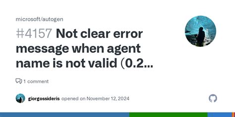 Not Clear Error Message When Agent Name Is Not Valid 02 Branch · Issue 4157 · Microsoft