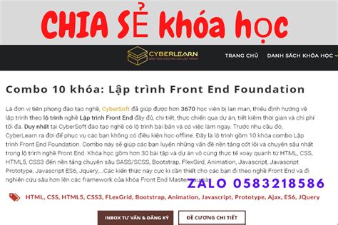 Combo 10 Lập Trình Front End Foundation Cyberlearn