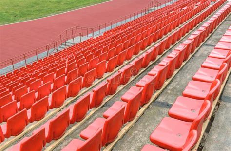 Spectator Bleachers On An Open Soccer Field Stadium For Summer