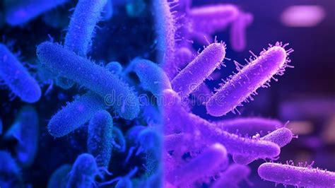 Colorful Microscopic View Of Bacteria Clusters Under Ultraviolet Light In A Laboratory Setting