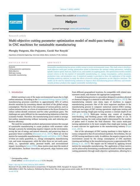 Pdf Multi Objective Cutting Parameter Optimization Model Of Multi Pass Turning In Cnc Machines