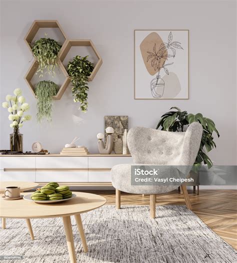 흰 벽 배경에 육각형 선반이 있는 홈 인테리어 3d 렌더링 0명에 대한 스톡 사진 및 기타 이미지 0명 3차원 형태 가구