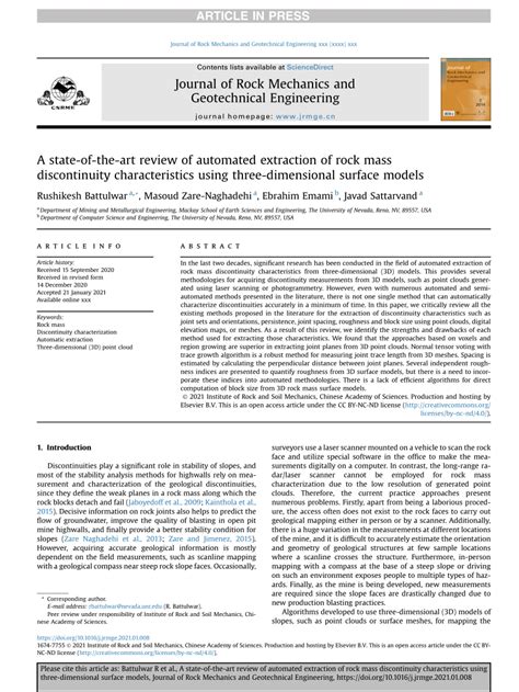 PDF A State Of The Art Review Of Automated Extraction Of Rock Mass Discontinuity