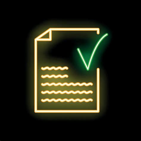 neon green check mark validating document icon glowing on black