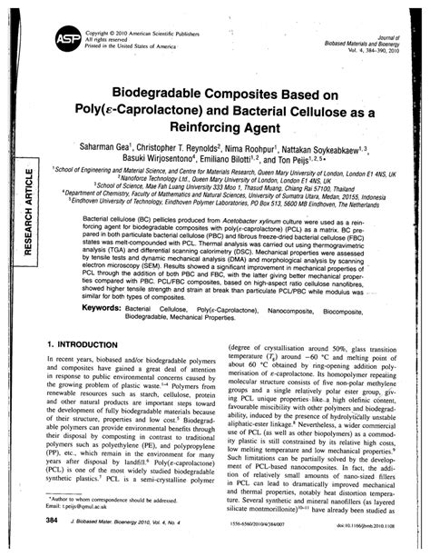 Pdf Biodegradable Composites Based On Poly Caprolactone And Bacterial Cellulose As A