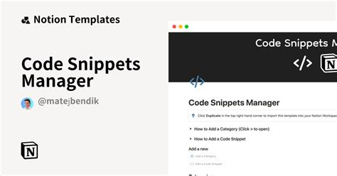 Code Snippets Manager Template Notion Marketplace