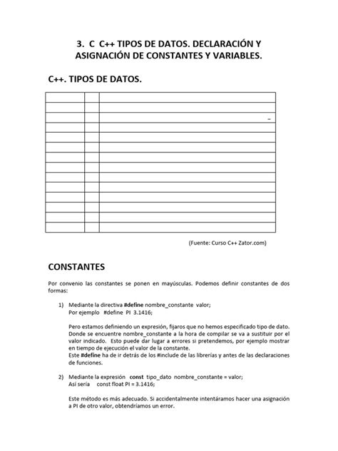 3 C Y C Tipos De Datos Declaración Y Asignación De Constantes Y Variables Pdf C Notación
