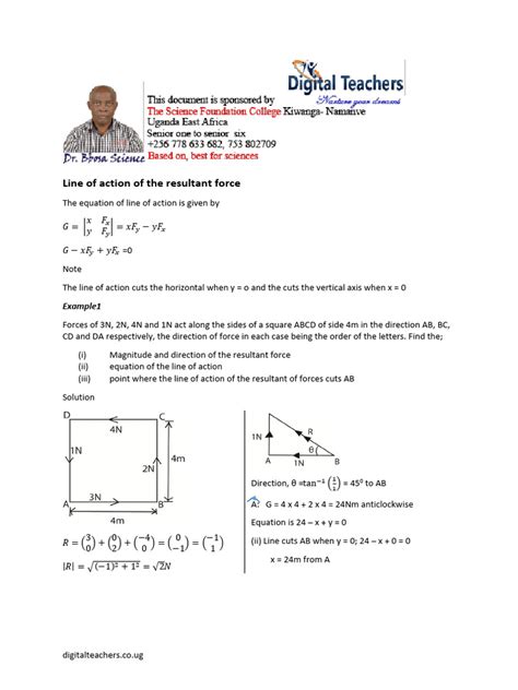 A Level Math Paper 2 Line Of Action Of The Resultant Force 1 Pdf