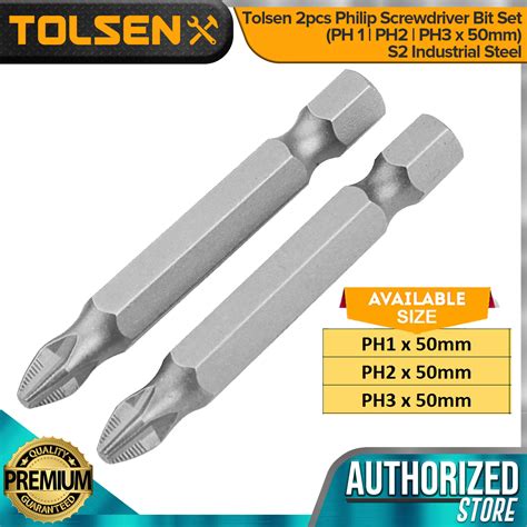 Tolsen 2pcs Philip Screwdriver Bit Set Ph 1 Ph2 Ph3 X 50mm S2
