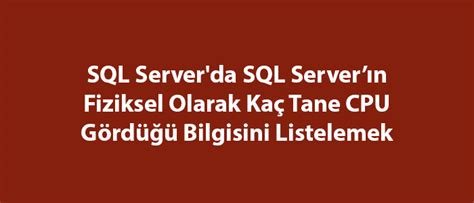 Sql Serverda Sql Serverın Fiziksel Olarak Kaç Tane Cpu Gördüğü