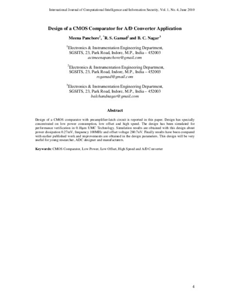 Pdf Design Of A Cmos Comparator For A D Converter Application
