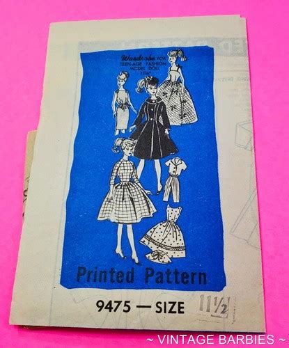Rare Vintage Barbie Doll Wardrobe Sew Patterns 9475 Near Mint ~ 1960s