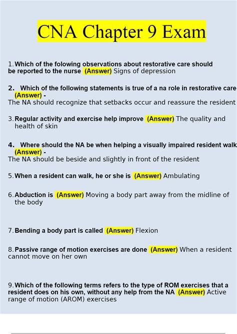 CNA Chapter 9 Exam Questions and Answers (2023/2024) (Verified Answers) : u/2024learnexams