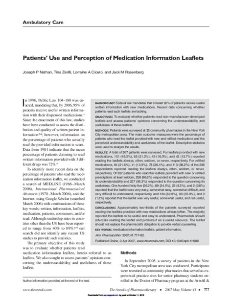 Pdf Patients Use And Perception Of Medication Information Leaflets