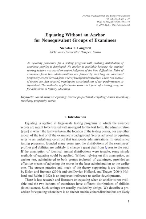 Pdf Equating Without An Anchor For Nonequivalent Groups Of Examinees