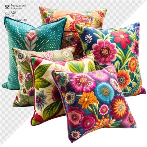 Colorful Floral Patterned Cushions Arranged In Dynamic Composition Premium Ai Generated Psd