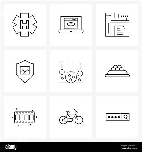 Modern Style Set Of 9 Line Pictograph Grid Based Forecast Meteor