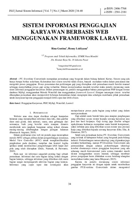 Pdf Sistem Informasi Penggajian Karyawan Berbasis Web Menggunakan