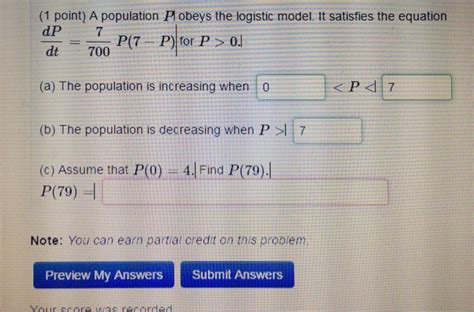 Solved A Population P Obeys The Logistic Model It Satisfies Chegg