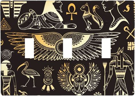 Egypt Symbols Black Triple Gang Light Switch Cover Toggle