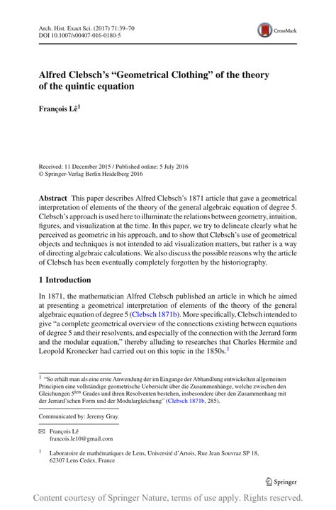 Alfred Clebschs “geometrical Clothing” Of The Theory Of The Quintic