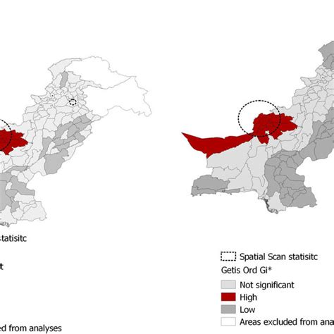 map of pakistan displaying output of spatial scan statistic local