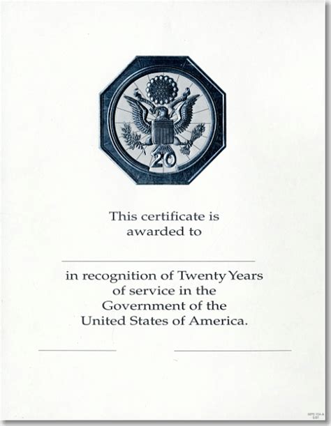 Career Service Award Certificates Wps 104 A 20 Year Silver 8 12 X 11 Package Of 25 Us