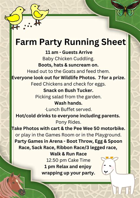 Farm Party Running Sheet — The Saddle Camp