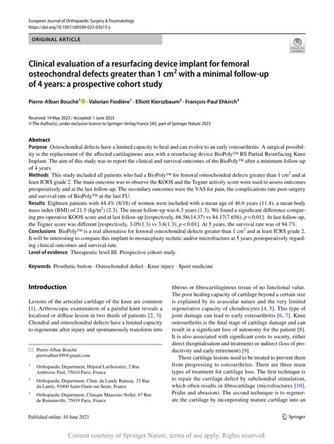 Clinical Evaluation Of A Resurfacing Device Implant For Femoral
