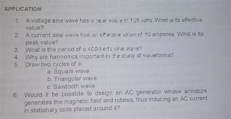 Solved APPLICATION A Voltage Sine Wave Has A Peak Value Chegg