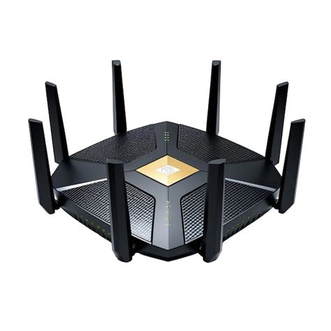 hightech black wireless router with angular design gold logo