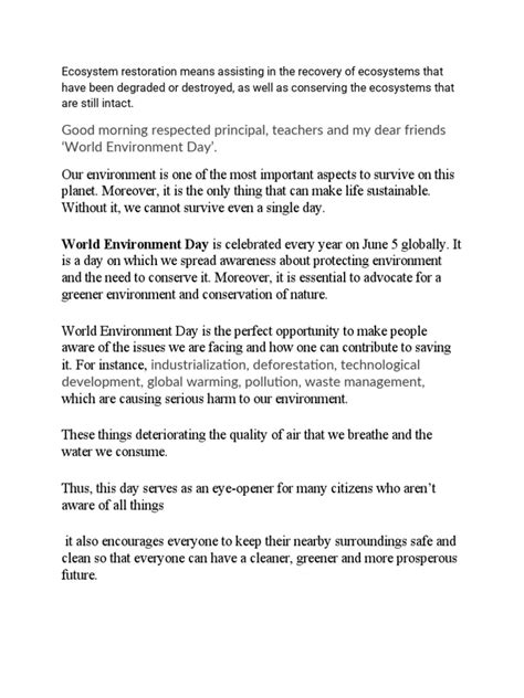 Speech On Environment Day Pdf Natural Environment Environmental