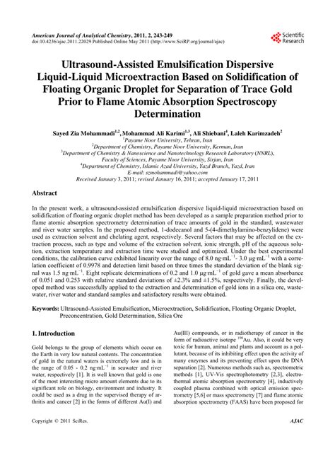 Pdf Ultrasound Assisted Emulsification Dispersive Liquid Liquid