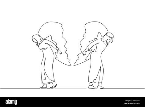 Single Continuous Line Drawing Broken Heart Carried By Arab Man And