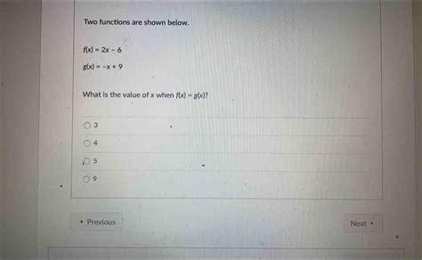 Solved Two Functions Are Shown Below F X 2x 6 G X X 9 What Is The
