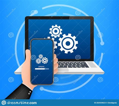 System Software Update Data Update Or Synchronize With Progress Bar On The Screen Vector