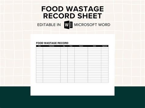 Restaurant Food Waste Tracker Printable Food Disposal Sheet Food