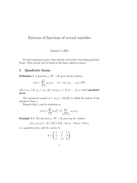 Extrema Of Functions Of Several Variables 04 January 2021 Pdf