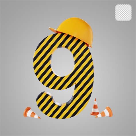 Premium Psd Number 9 Construction Style 3d Illustration