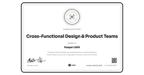 Certificate Of Completion For Cross Functional Design And Product Teams Uxcel