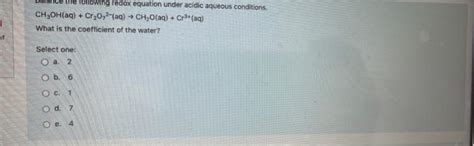 Solved If A Redox Reaction Occured With The Redox Couples Chegg Com