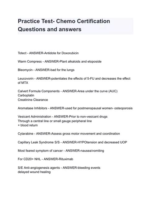 Practice Test Chemo Certification Questions And Answers Oncology